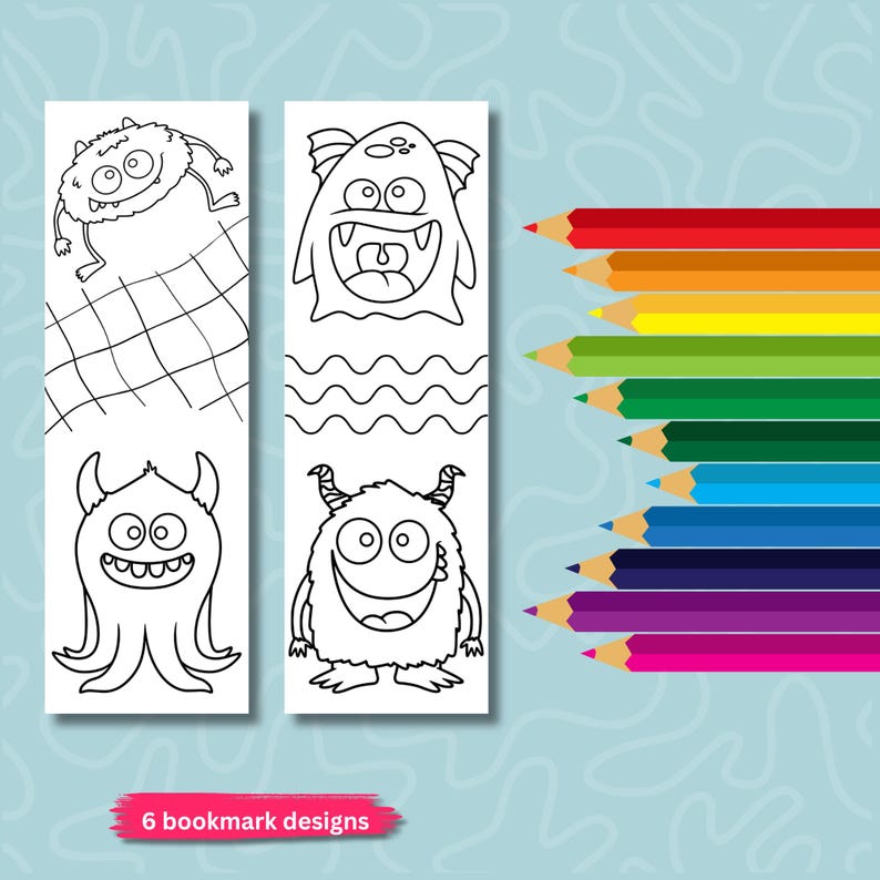 Monster Coloring Bookmarks for Kids, Animal Coloring Bookmarks, Monster ...