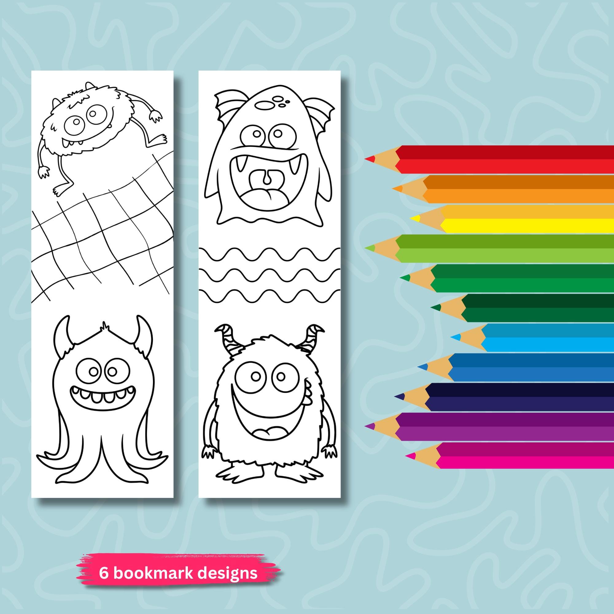 Monster Coloring Bookmarks for Kids, Animal Coloring Bookmarks, Monster ...