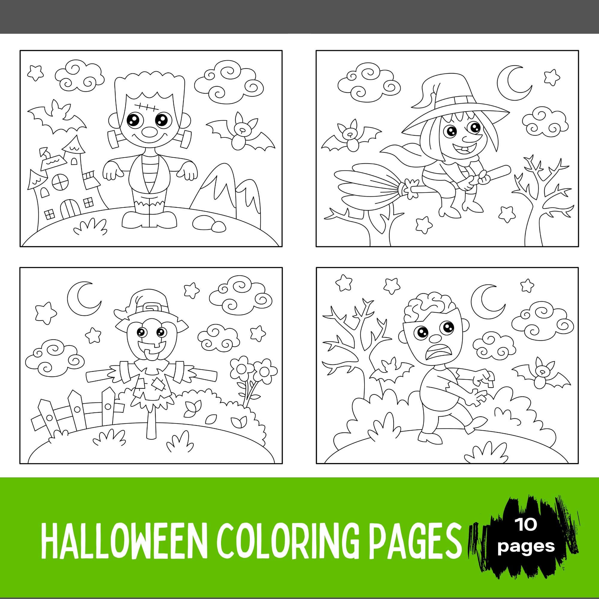 Cute Halloween Coloring Pages for Kids, Halloween Activity, Halloween ...