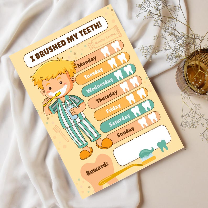 Printable Brush Teeth Chart for Kids, Teeth Brushing Planner, Daily ...