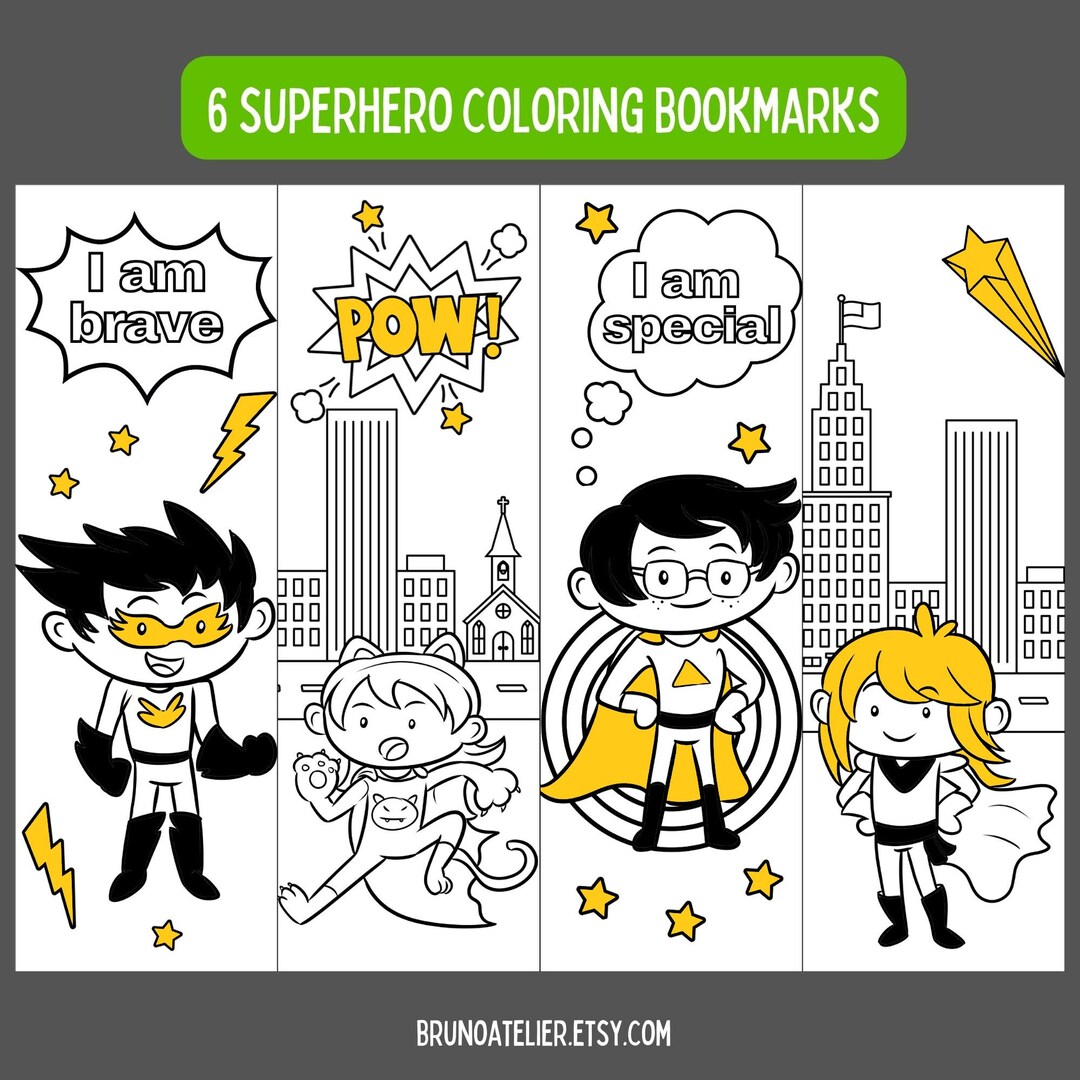 Superhero Coloring Bookmarks for Kids, Superhero Bookmarks PNG ...