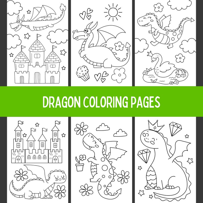 Cute Dragon Coloring Pages for Kids, Castle Coloring Pages, Dragon ...