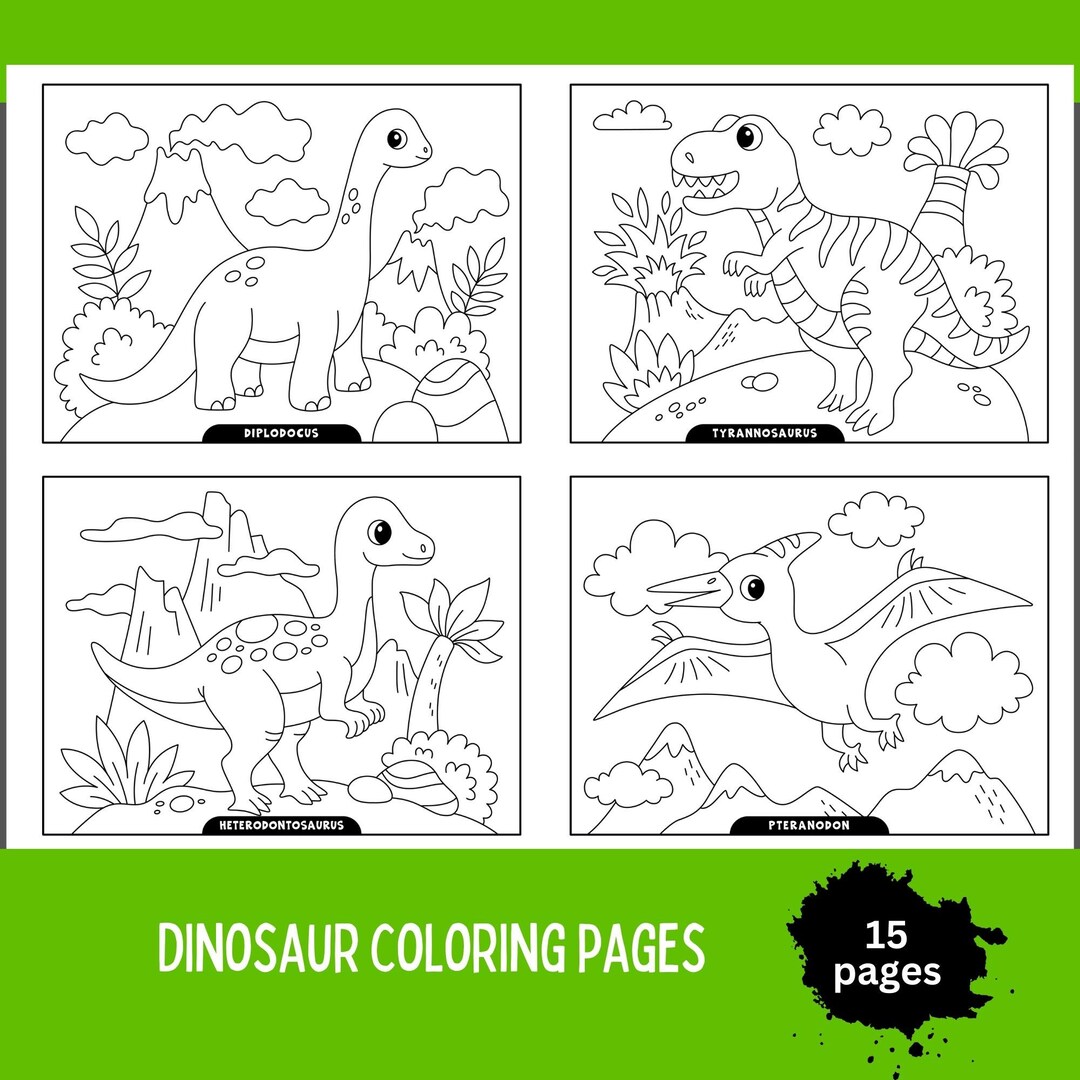 Cute Dinosaur Coloring Pages for Kids, Dinosaur Activity Book, Dino ...
