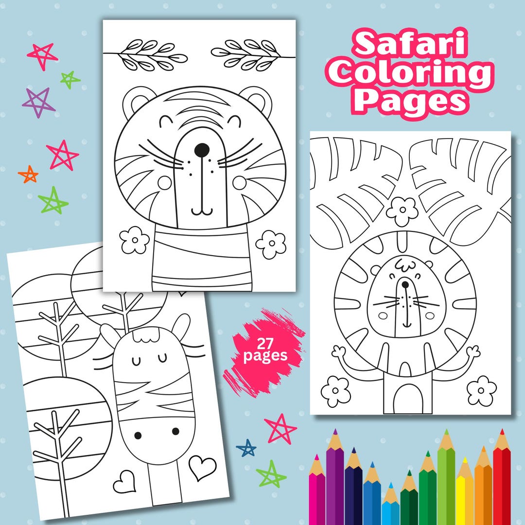 Safari Coloring Pages for Kids, Cute Animal Coloring Pages, Baby Animal ...