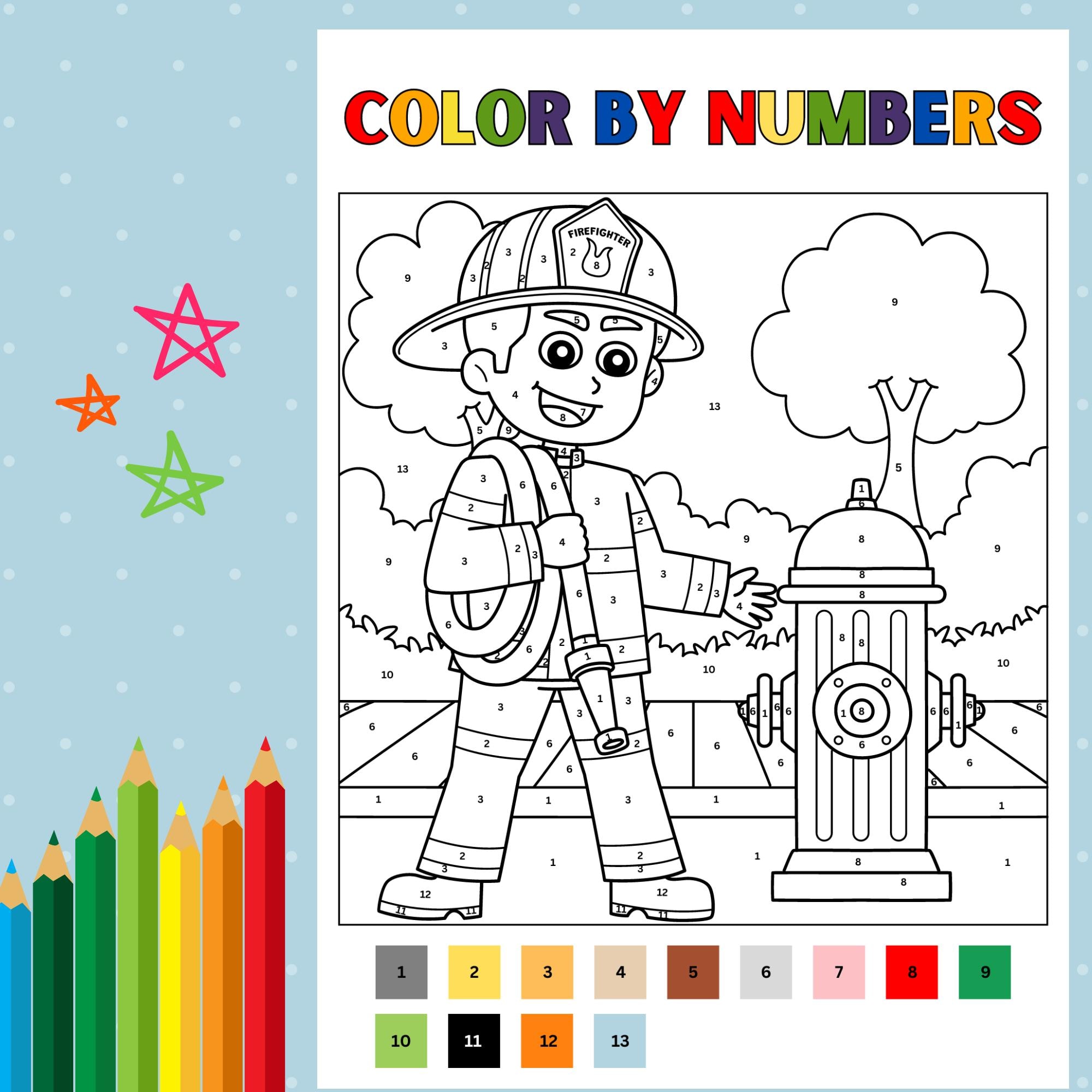 Firefighter Coloring Pages for Kids, Firefighter Color by Number ...