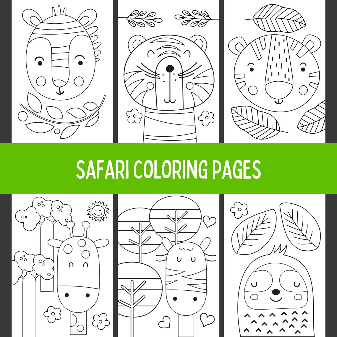 Safari Coloring Pages for Kids, Cute Animal Coloring Pages, Baby Animal ...