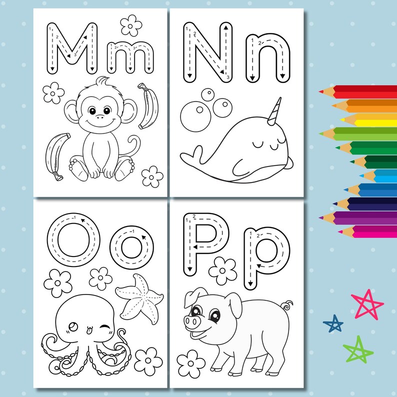 Animal Alphabet Coloring Pages for Toddlers, ABC Coloring Book for Kids ...