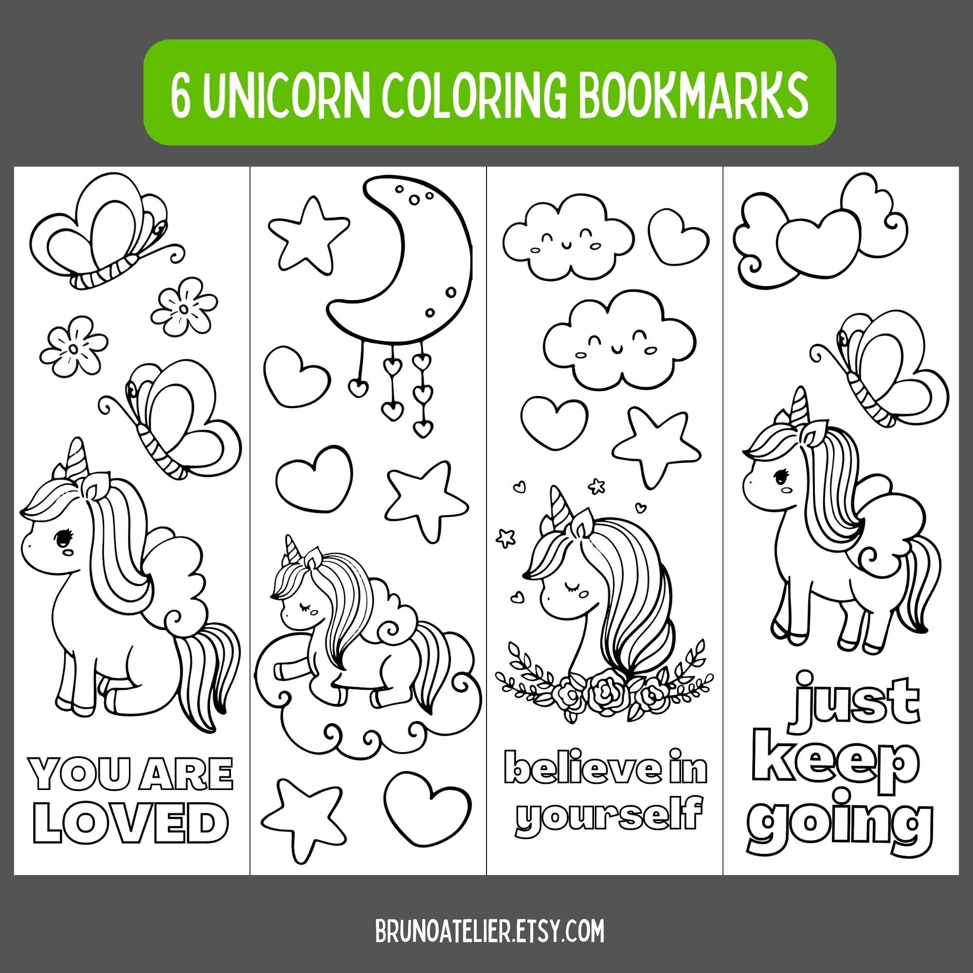 Unicorn Coloring Bookmarks for Kids, Animal Coloring Bookmarks, Unicorn ...