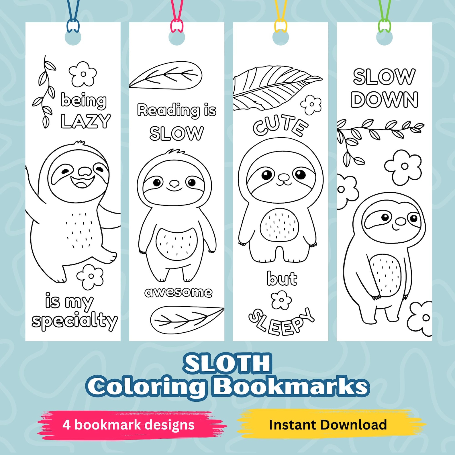 Sloth Bookmarks, Sloth Coloring Bookmarks for Kids, Cute Animal ...
