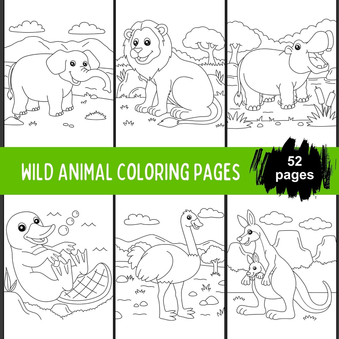 Safari Coloring Pages for Kids, Wild Animal Coloring Pages for Toddlers ...