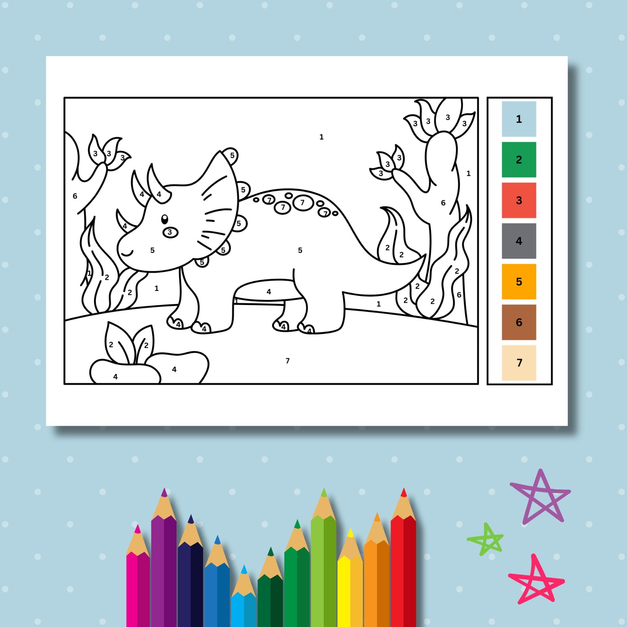 Cute Dinosaur Color by Number Pages, Dinosaur Coloring Pages for Kids ...