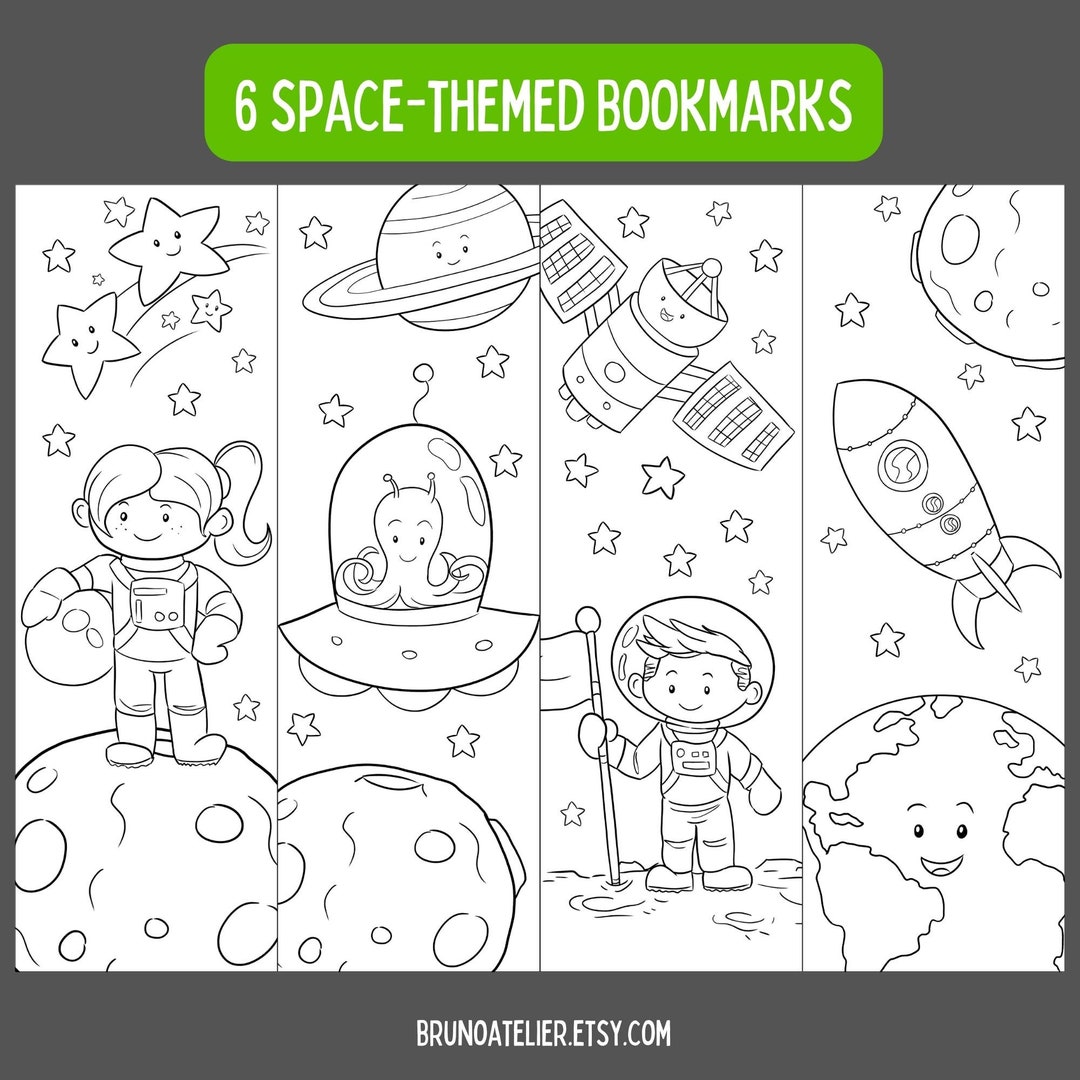 Outer Space Coloring Bookmarks for Kids, Space Bookmarks, Cute ...