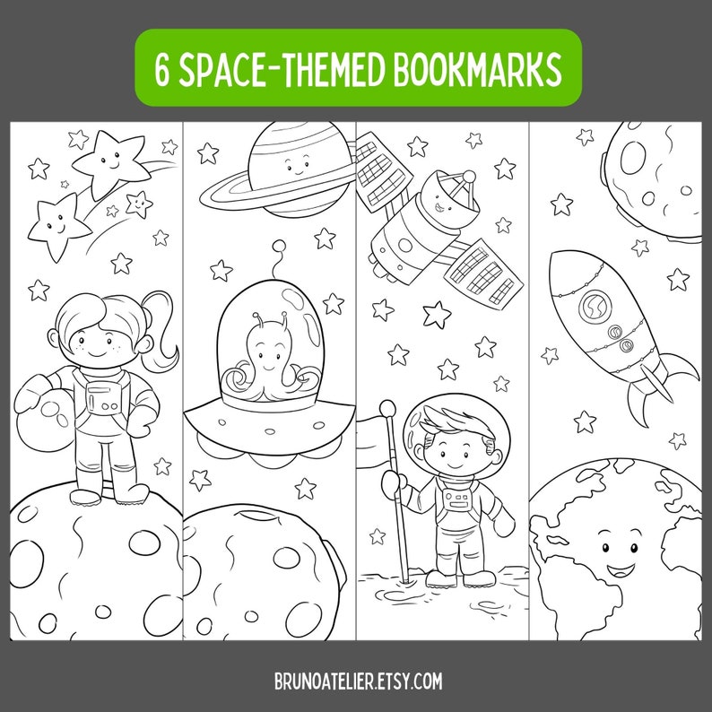 Outer Space Coloring Bookmarks for Kids, Space Bookmarks, Cute ...