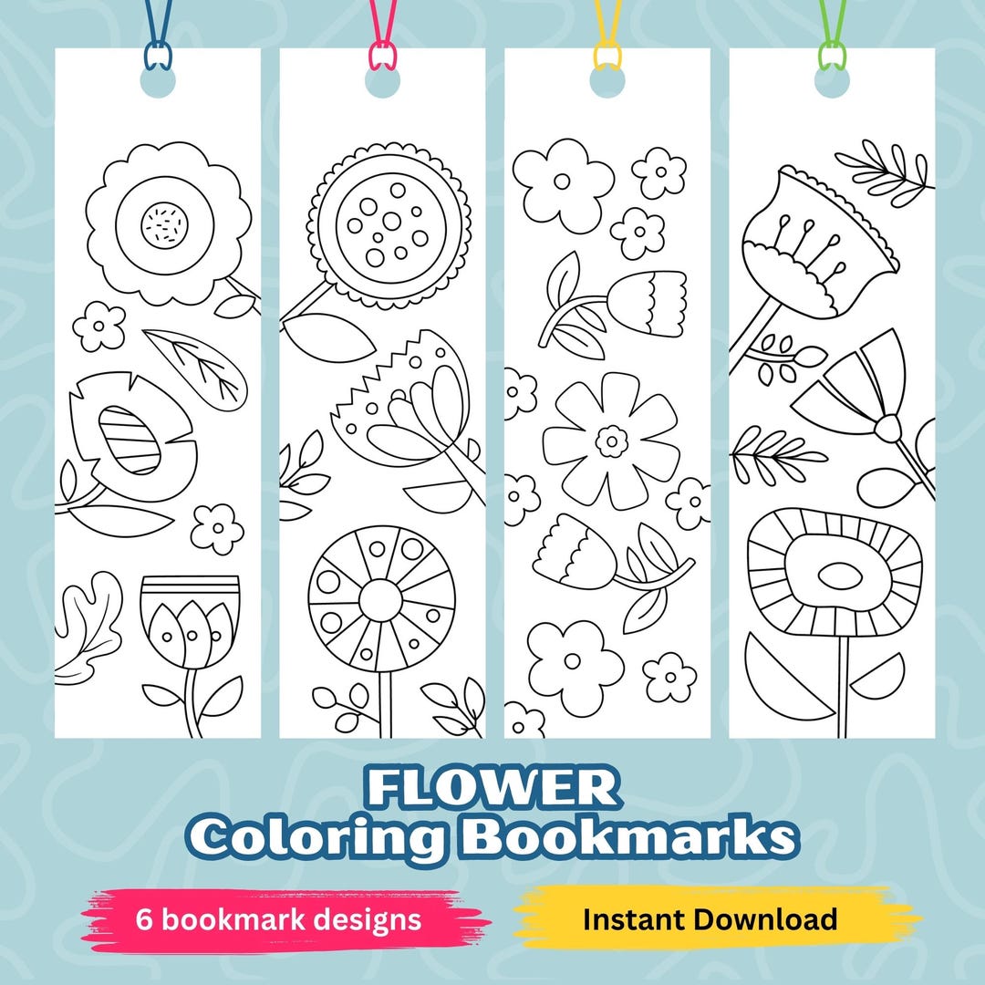 Printable Flower Coloring Bookmarks, Flower Bookmark Set, Bookmarks to ...