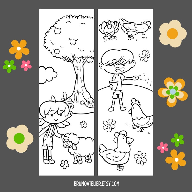 Farm Coloring Bookmarks for Kids, Cute Animal Coloring Bookmarks, Farm ...