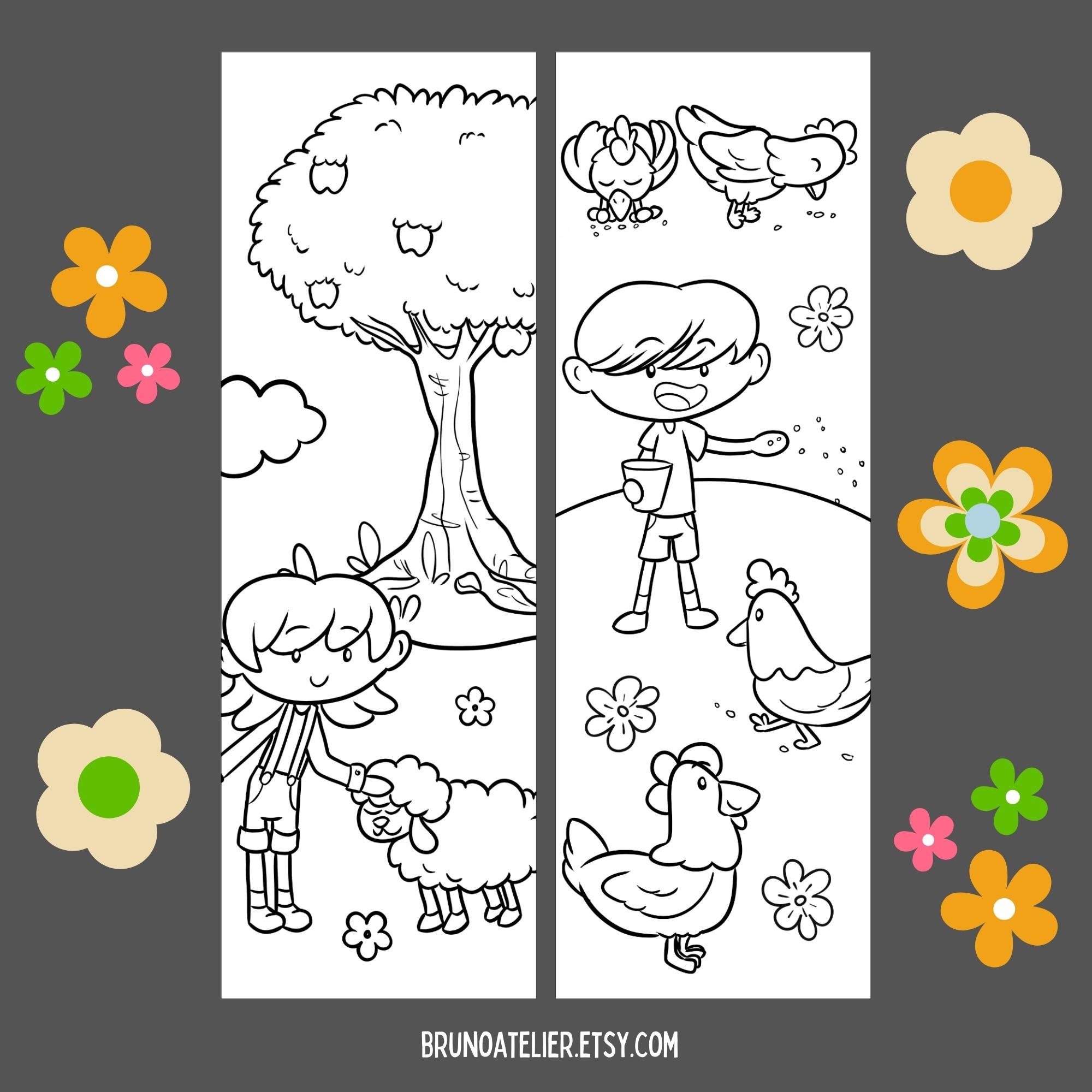 Farm Coloring Bookmarks for Kids, Cute Animal Coloring Bookmarks, Farm ...