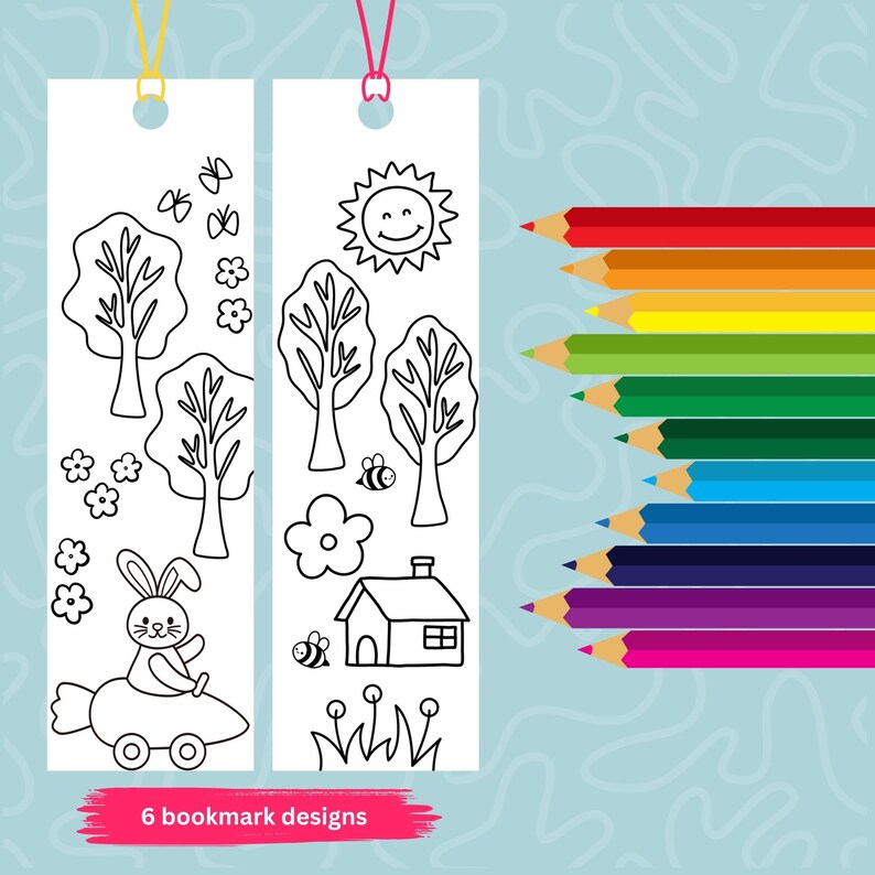 Spring Coloring Bookmarks for Kids: Floral & Bunny Designs (PDF) - Etsy