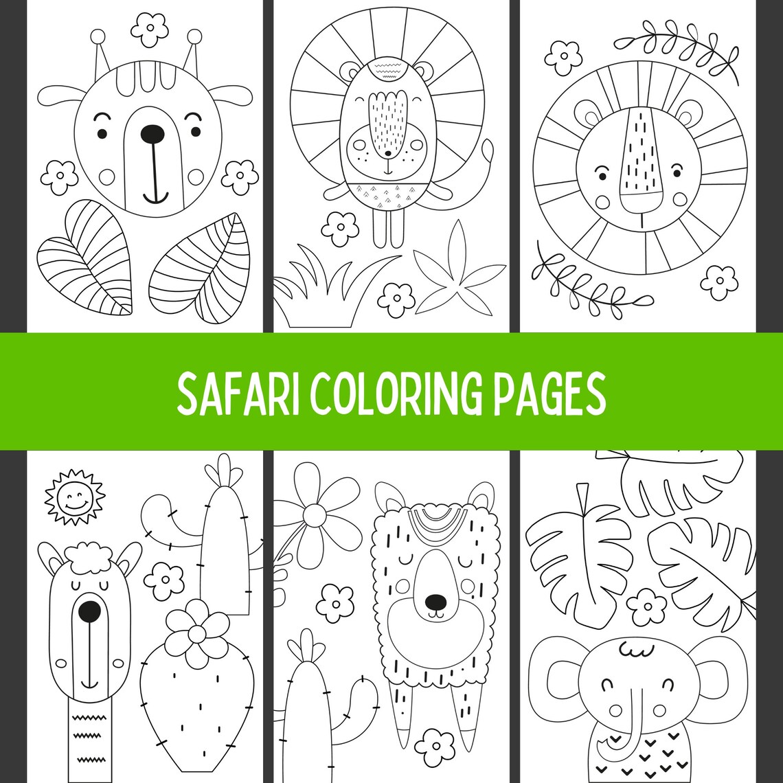 Safari Coloring Pages for Kids, Cute Animal Coloring Pages, Baby Animal ...