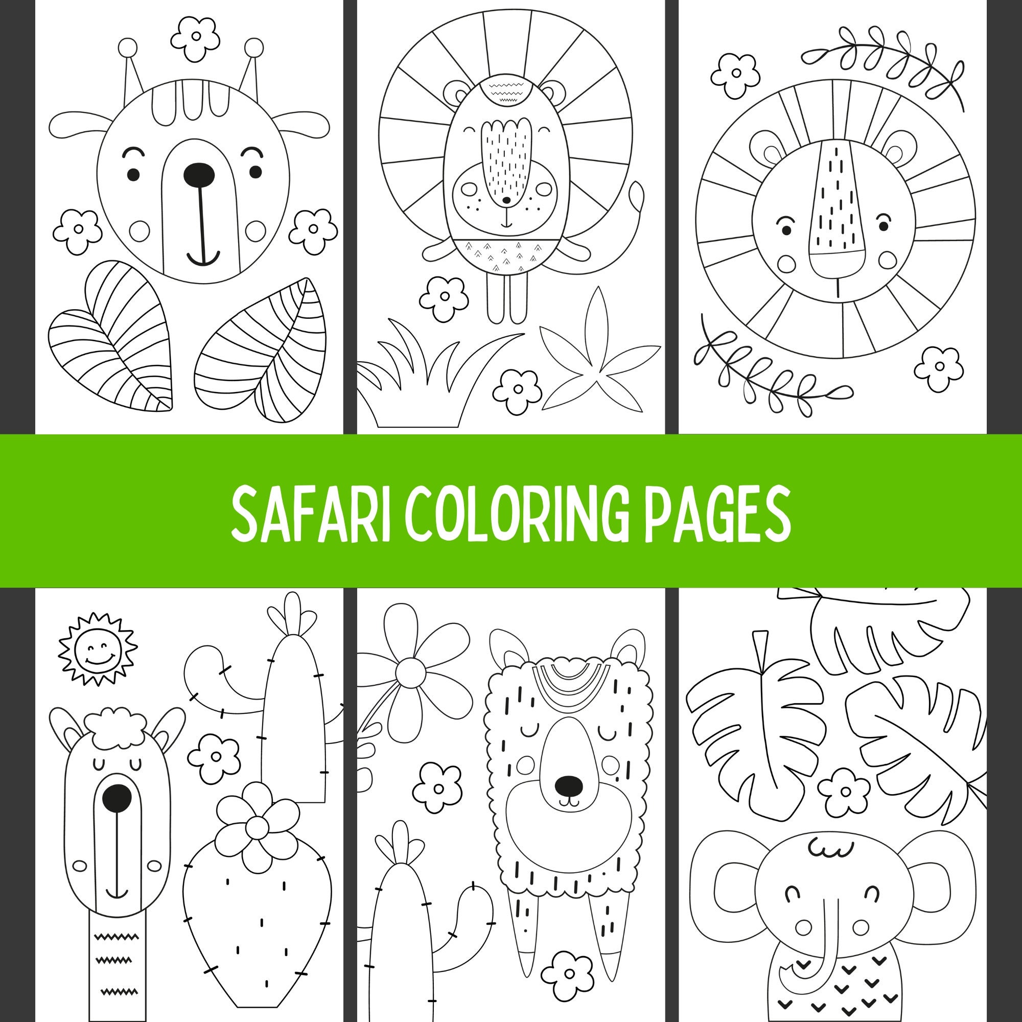 Safari Coloring Pages for Kids, Cute Animal Coloring Pages, Baby Animal ...