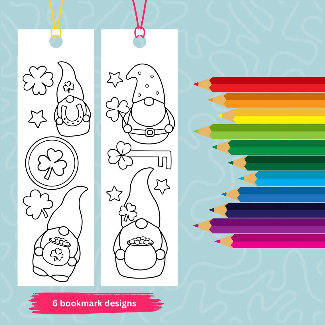 Gnome Coloring Bookmarks for Kids, St Patrick Bookmarks, Cute Gnome ...
