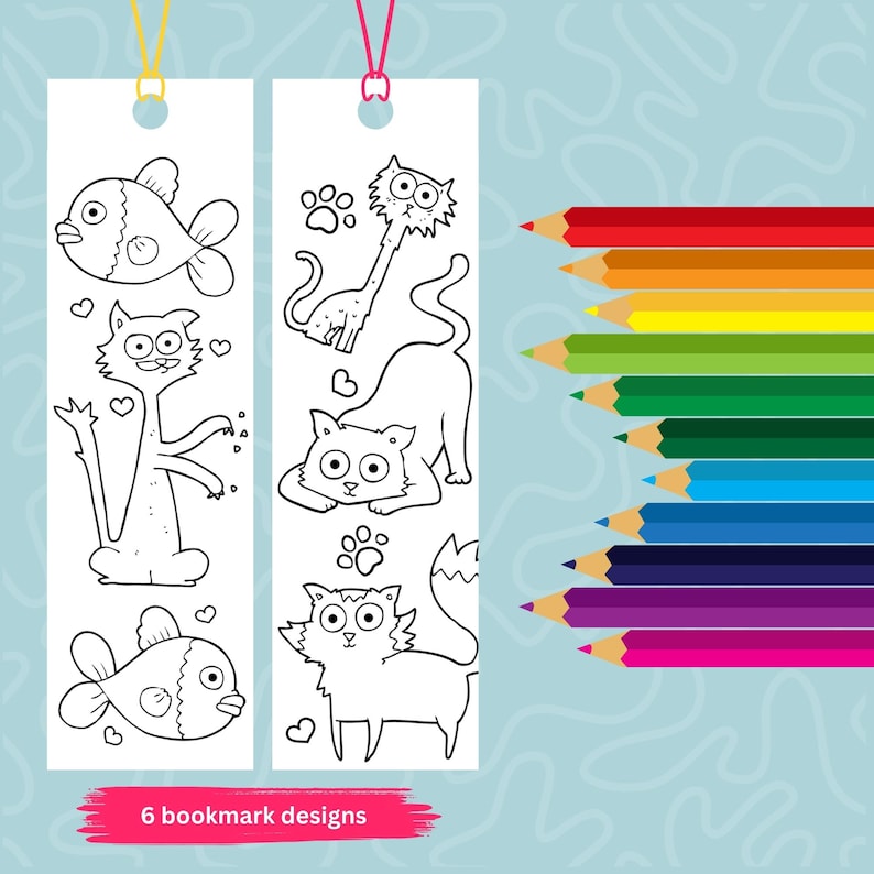 Cute Cat Coloring Bookmarks for Kids, Animal Coloring Bookmarks, Cute ...