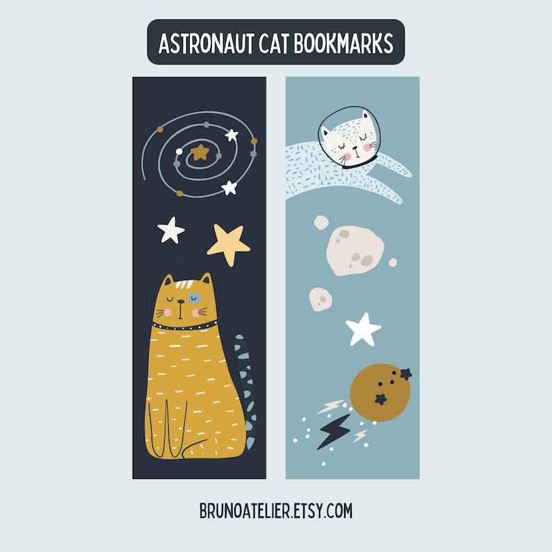 Printable Cat Bookmarks for Kids, Space Bookmarks, Galaxy Bookmarks ...
