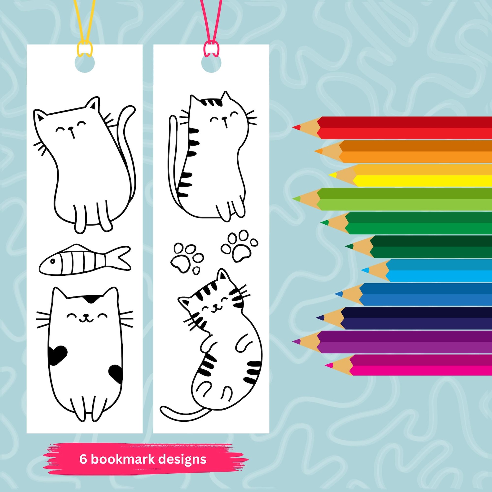 Cute Cat Coloring Bookmarks for Kids, Printable Animal Bookmarks (PDF ...