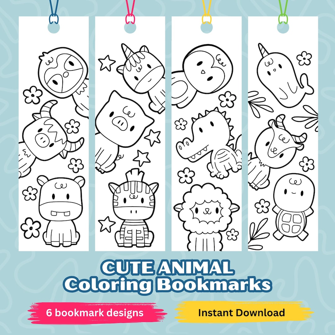 Baby Animal Coloring Bookmarks for Kids, Cute Animal Coloring Bookmarks ...