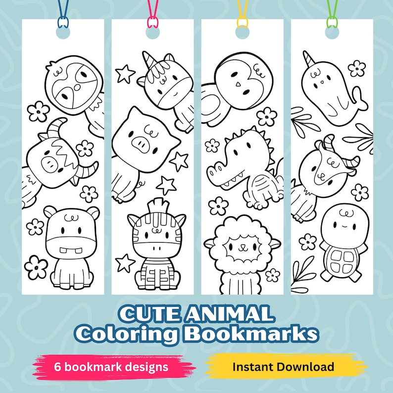 Cute Animal Coloring Bookmarks for Kids (digital Download) - Etsy