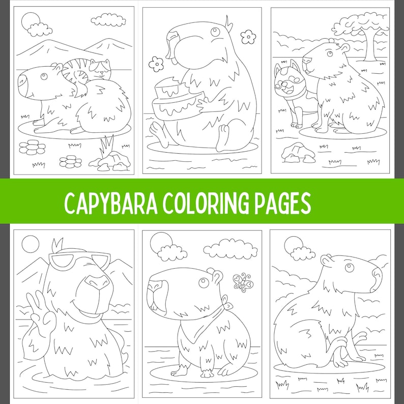 Cute Capybara Coloring Pages for Kids, Capybara Coloring Sheet ...