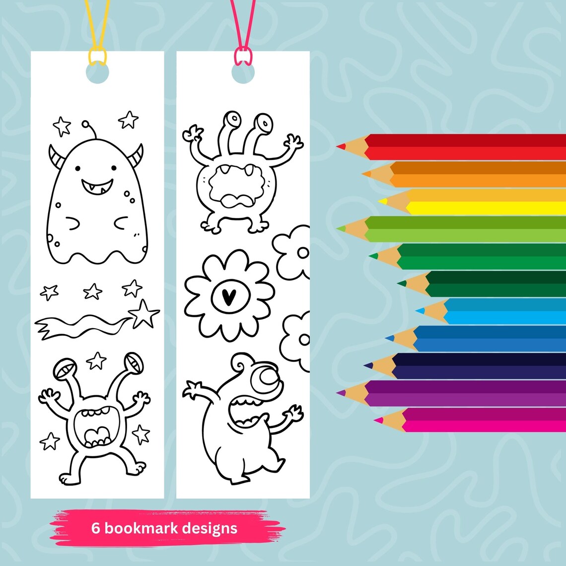 Monster Coloring Bookmarks for Kids, Animal Coloring Bookmarks, Monster ...