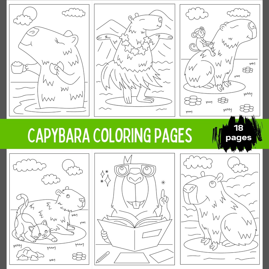 Cute Capybara Coloring Pages for Kids, Capybara Coloring Sheet ...