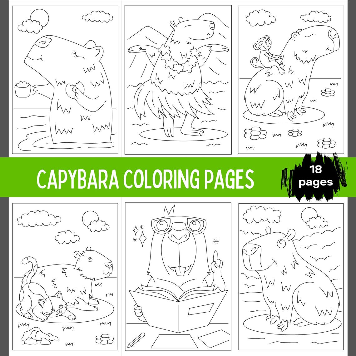 Cute Capybara Coloring Pages for Kids, Capybara Coloring Sheet ...