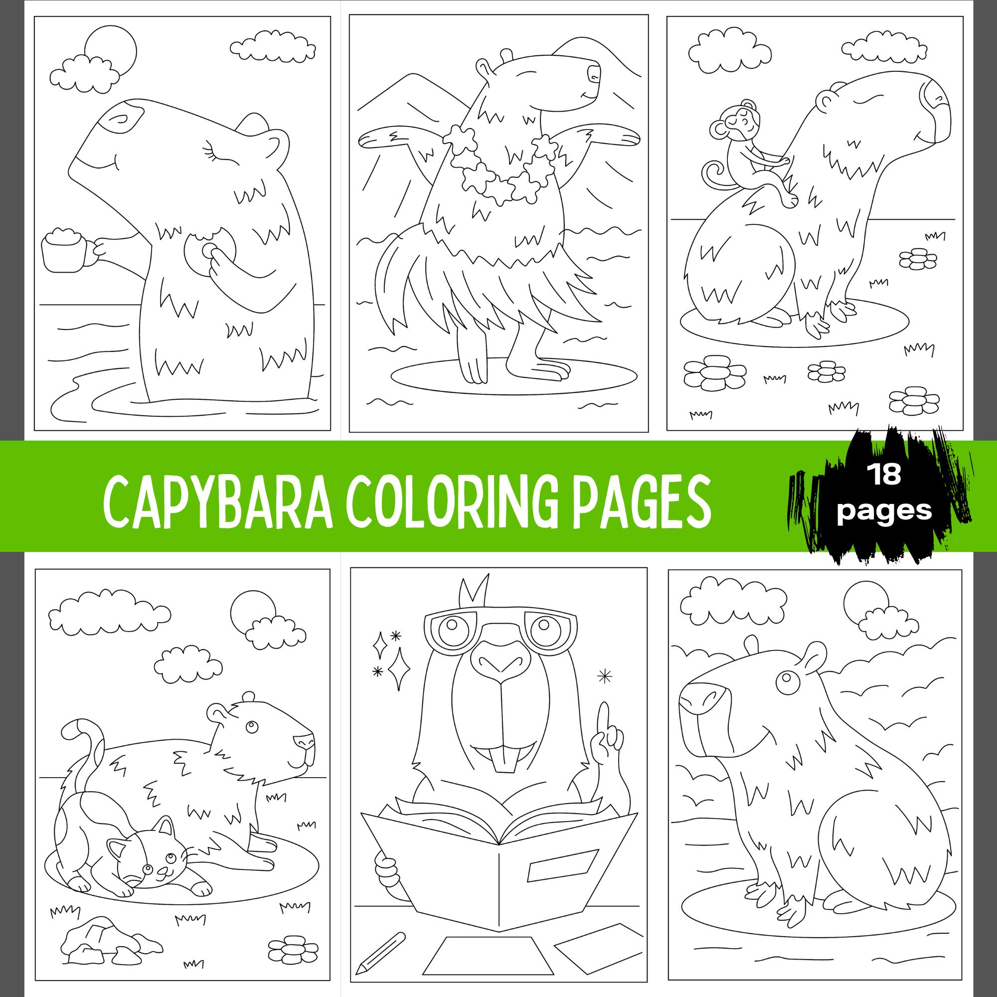 Cute Capybara Coloring Pages for Kids, Capybara Coloring Sheet ...