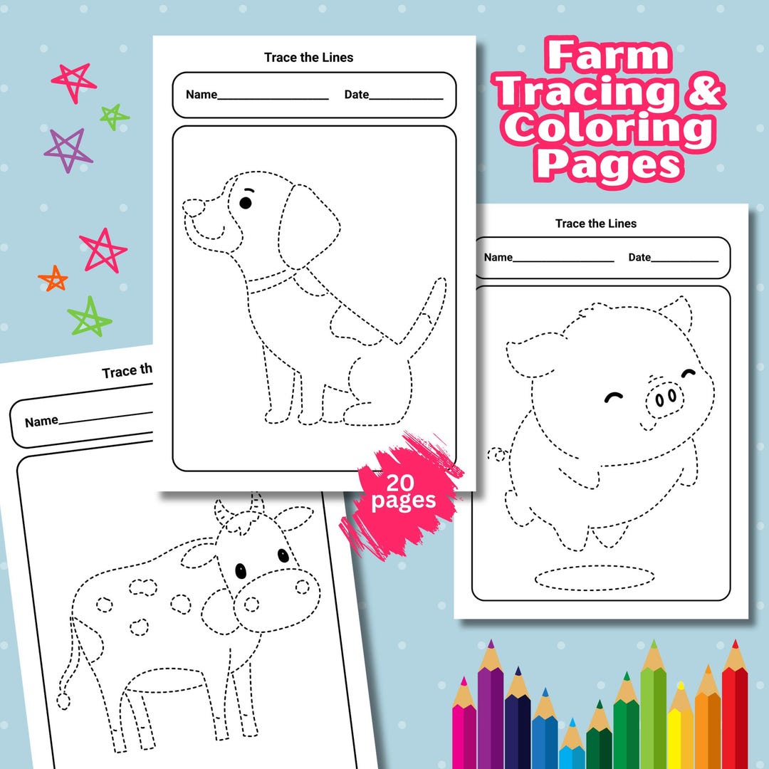 Preschool Line Tracing Worksheets, Farm Tracing and Coloring Pages for ...
