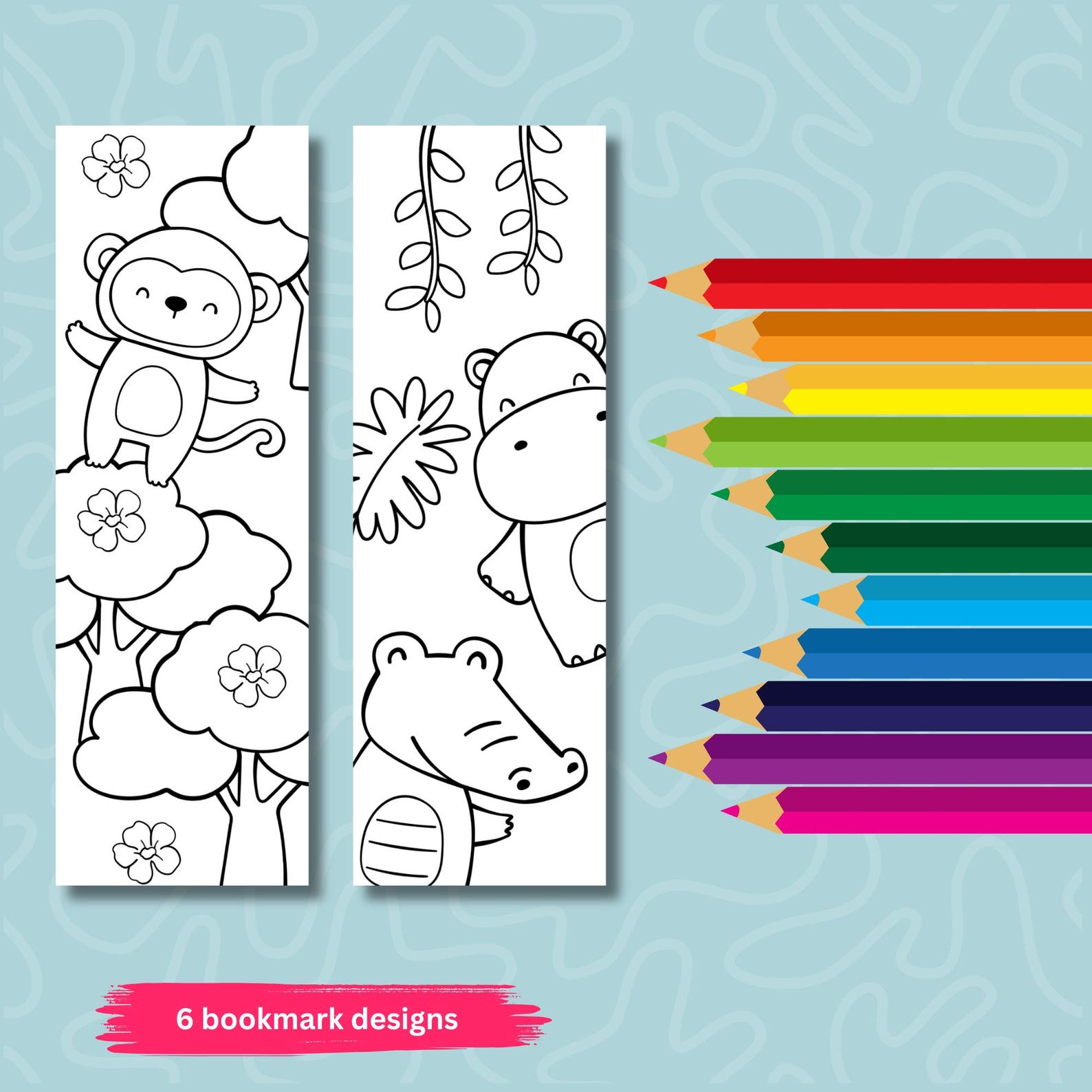 Safari Coloring Bookmarks for Kids, Animal Coloring Bookmarks, Safari ...