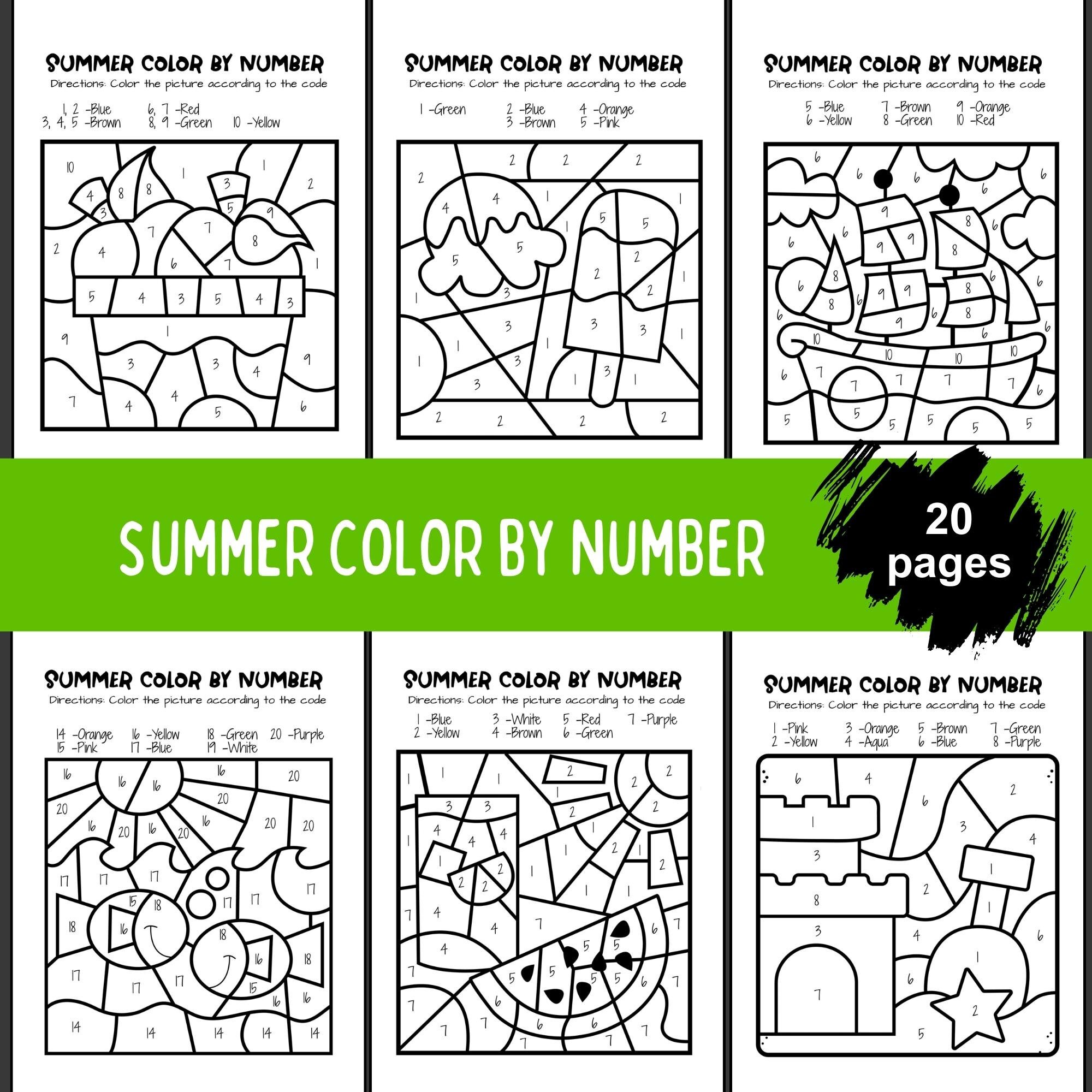 Summer Color by Number for Kids, Color by Number Book, Printable Color ...