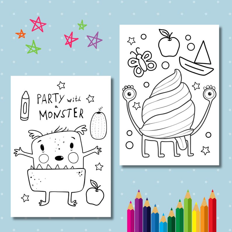 Cute Monster Coloring Pages for Kids, Monster Birthday Party, Cute ...