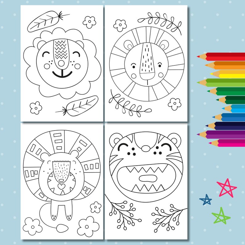 Safari Coloring Pages for Kids, Cute Animal Coloring Pages, Baby Animal ...