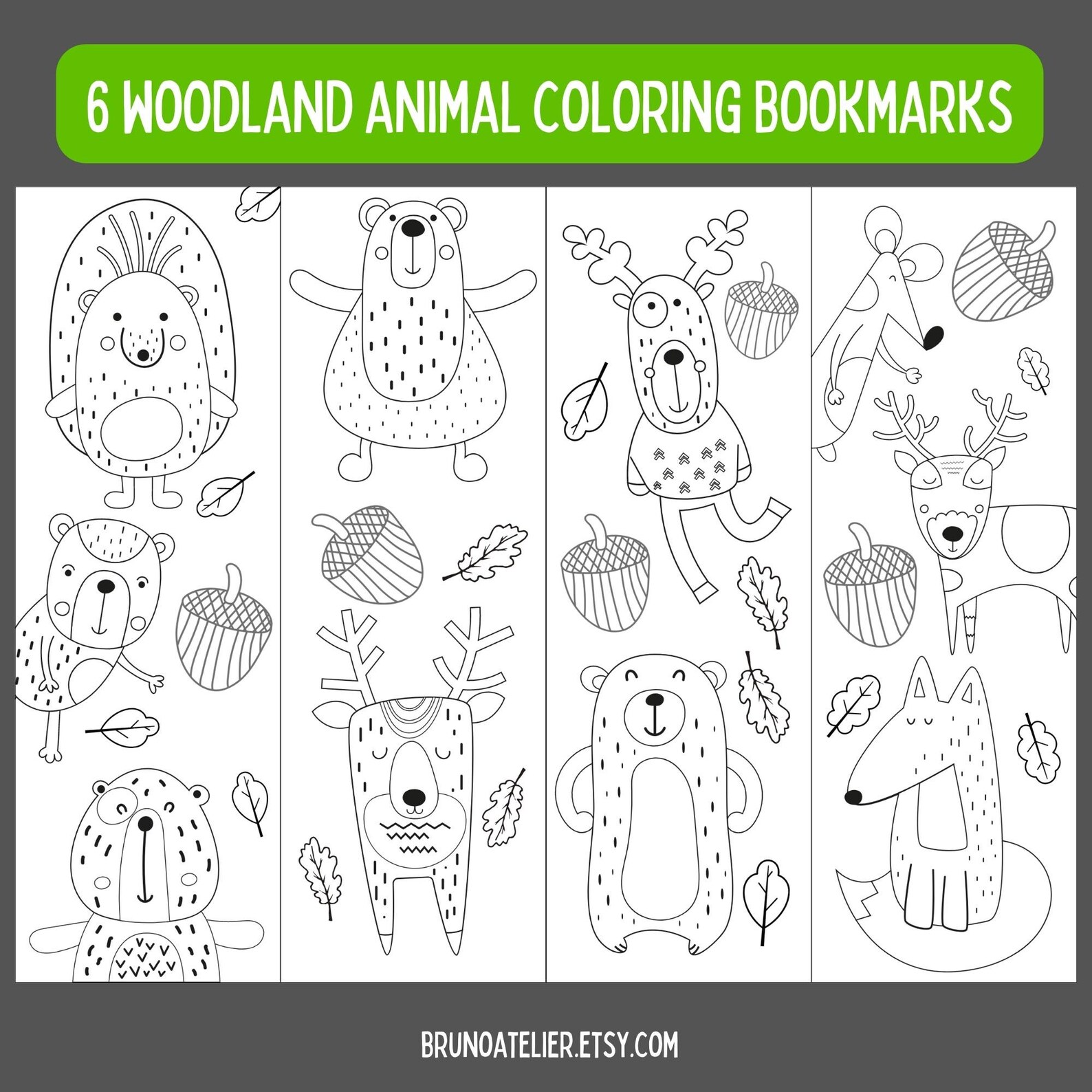 Woodland Coloring Bookmarks for Kids, Forest Bookmarks, Animal Coloring ...