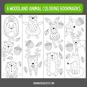 Woodland Coloring Bookmarks for Kids, Forest Bookmarks, Animal Coloring ...