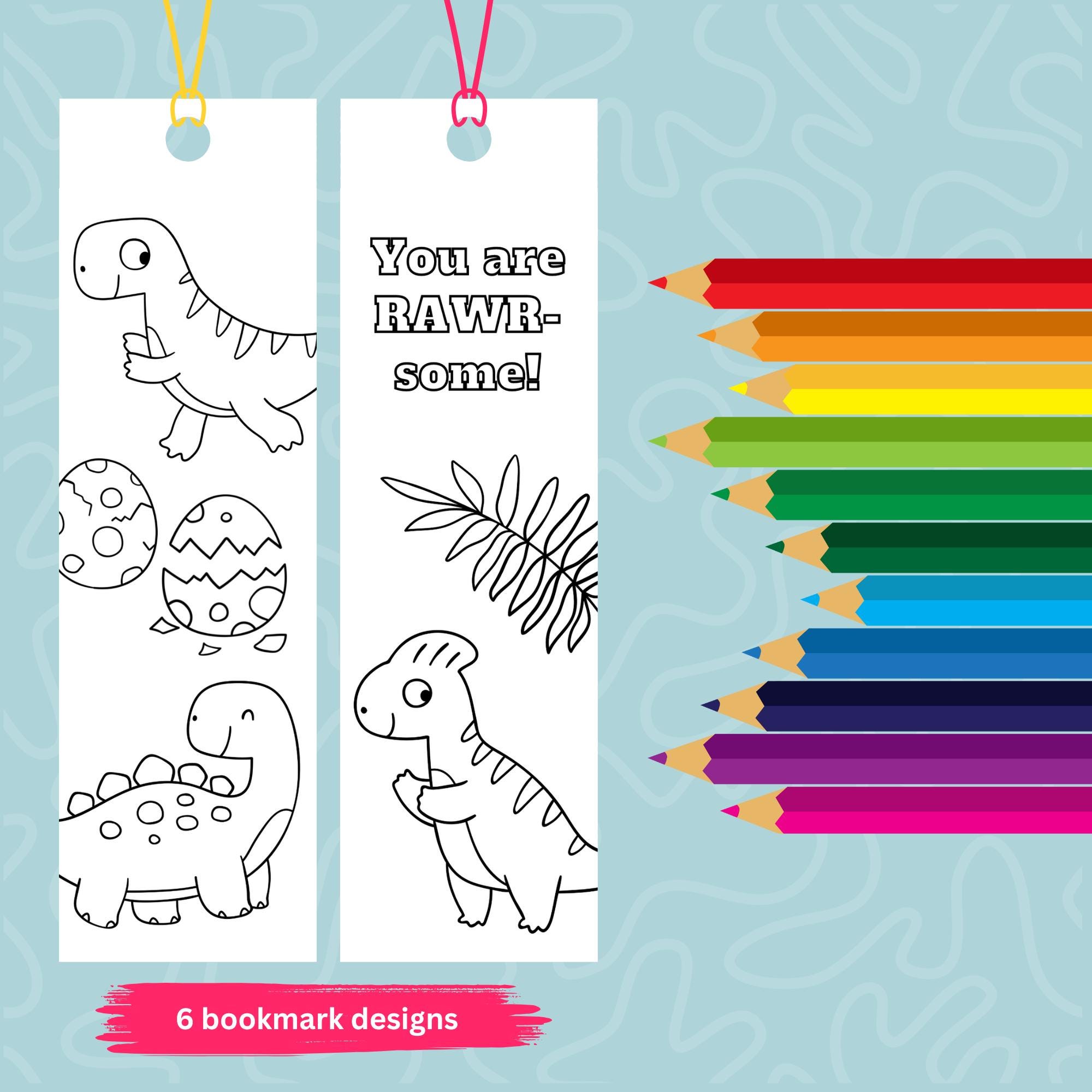 Dinosaur Coloring Bookmarks for Kids, Printable Bookmarks to Color ...
