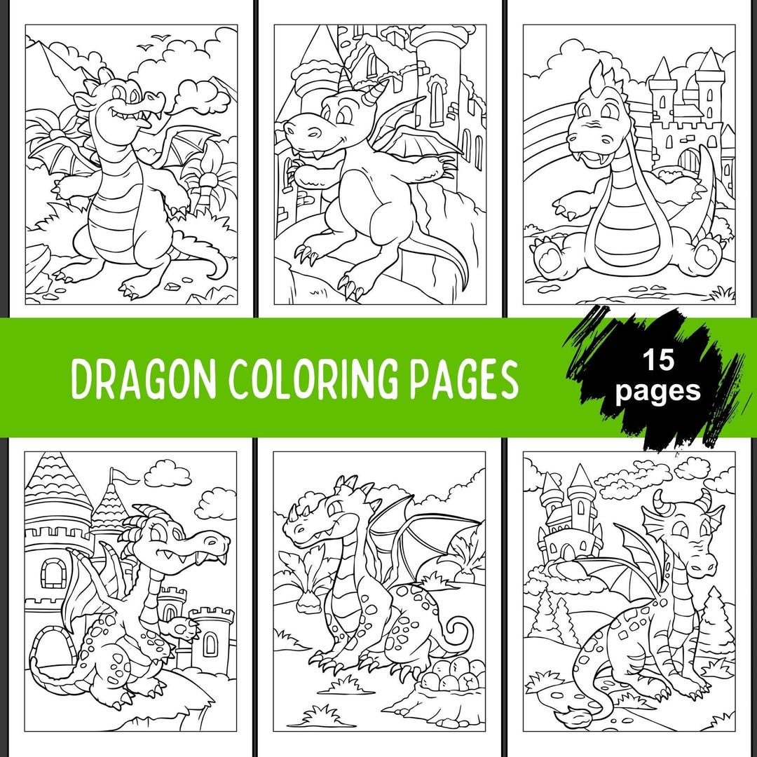 Cute Baby Dragon Coloring Pages for Kids, Fantasy Coloring Book, Dragon ...