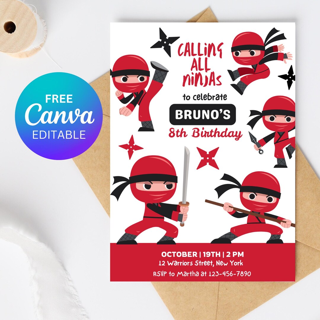 Editable Ninja Birthday Invitation, Ninja Party Invitation, Karate ...