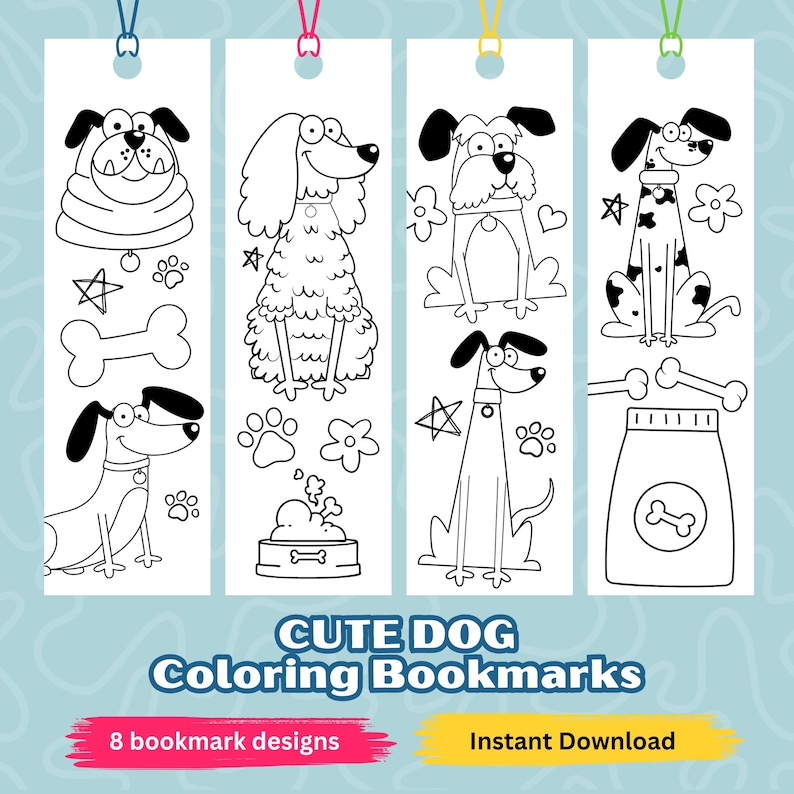 Cute Dog Coloring Bookmarks for Kids, Cute Dog Bookmarks, Printable ...