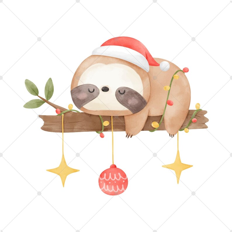 Christmas Sloth Clipart, Cute Sloth Clipart, Watercolor Sloth Clipart ...