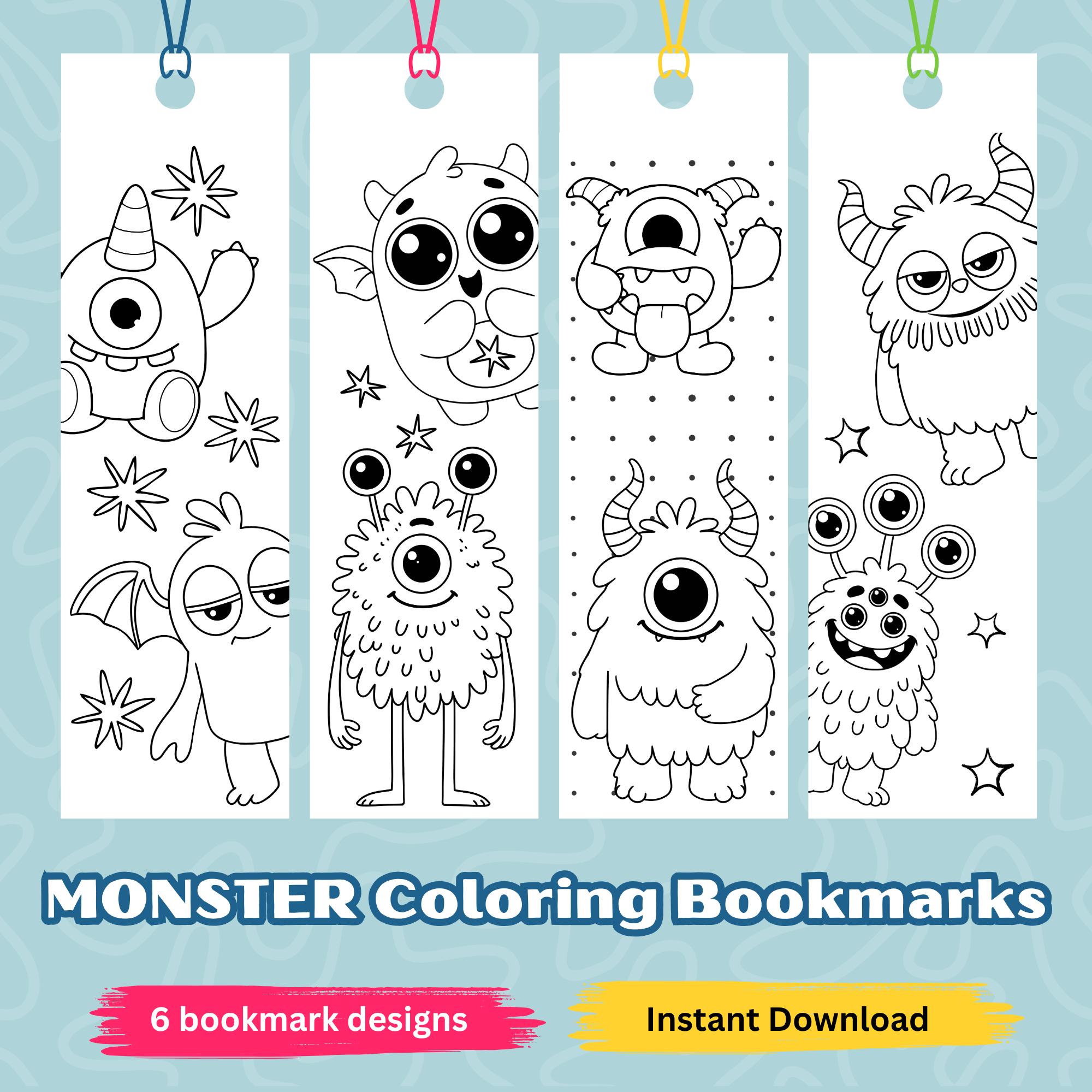 Monster Coloring Bookmarks for Kids: Printable Animal Designs (digital ...