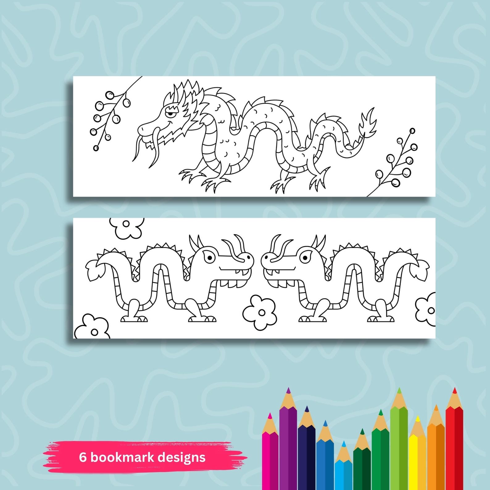 Dragon Coloring Bookmarks for Kids, Dragon Bookmarks, Printable ...