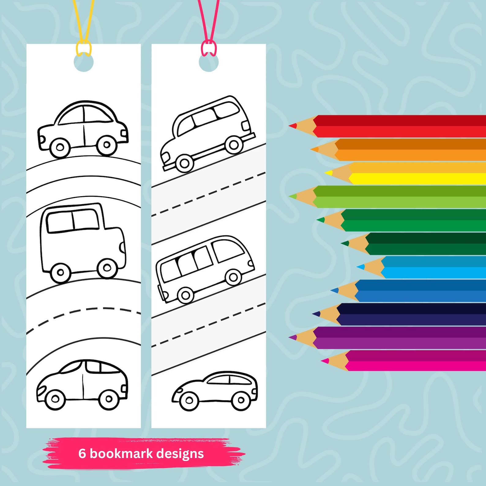 Car Coloring Bookmarks for Kids: Vehicle Designs (PDF Download) - Etsy