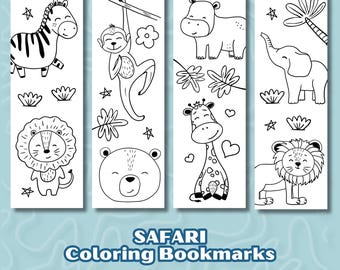 Jungle Animal Coloring Bookmarks for Kids, Printable Bookmarks to Color ...